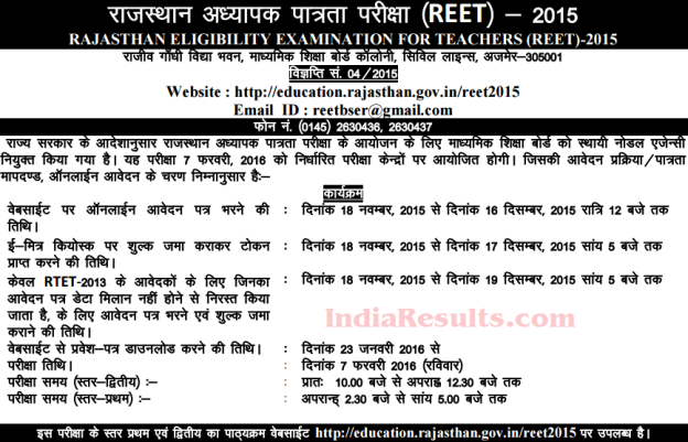 REET online application | Reet exam 2015 details